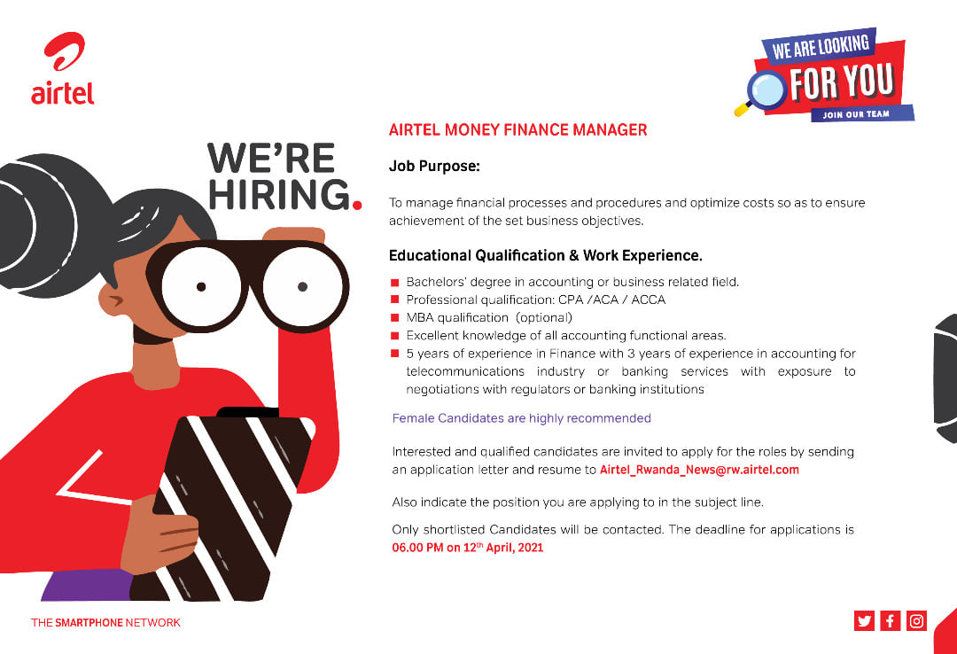 Airtel Money Finance Manager at Airtel Rwanda - Jobweb Rwanda